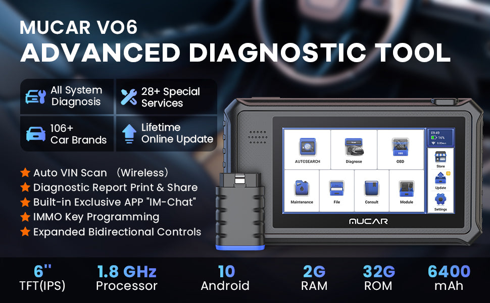 MUCAR VO6 OBD2 All-System Diagnostic Scan Tool, 28 Resets Car Scanner ...